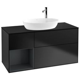 Villeroy & Boch Villeroy und Boch Finion Waschtischunterschrank G942HGPD 120cm, Abdeckplatte black matt, Emotion, Regale Midnight matt lacquer, Black matt lacquer