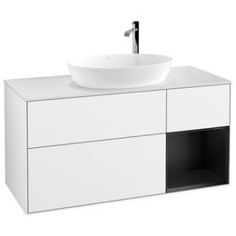 Villeroy & Boch Villeroy und Boch Finion Waschtischunterschrank F951PDGF 120cm, Abdeckplatte white matt, Regale Black matt lacquer, Glossy white lacquer