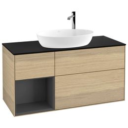 Villeroy & Boch Villeroy und Boch Finion Waschtischunterschrank G942GKPC 120cm, Abdeckplatte black matt, Emotion, Regale Anthracite matt lacquer, Oak Veneer