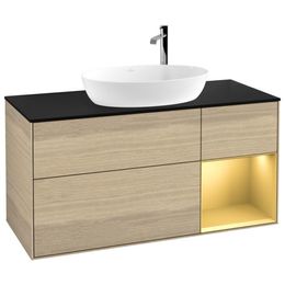 Villeroy & Boch Villeroy und Boch Finion Waschtischunterschrank G952HFPC 120cm, Abdeckplatte black matt, Emotion, Regale Gold matt lacquer, Oak Veneer