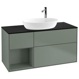 Villeroy & Boch Villeroy und Boch Finion Waschtischunterschrank G942GMGM 120cm, Abdeckplatte black matt, Emotion, Regale Olive matt lacquer, Olive Matt Lacquer