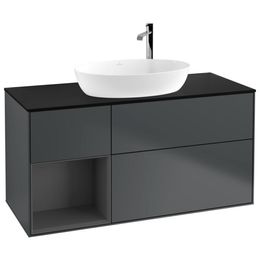 Villeroy & Boch Villeroy und Boch Finion Waschtischunterschrank G942GKHG 120cm, Abdeckplatte black matt, Emotion, Regale Anthracite matt lacquer, Midnight Blue Matt Lacquer
