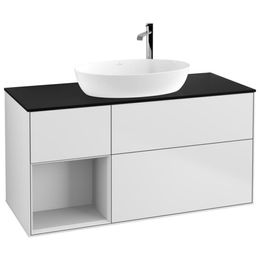 Villeroy & Boch Villeroy und Boch Finion Waschtischunterschrank G942MTMT 120cm, Abdeckplatte black matt, Emotion, Regale White matt lacquer, White matt lacquer