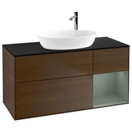 Villeroy & Boch Villeroy und Boch Finion Waschtischunterschrank G952GMGN 120cm, Abdeckplatte black matt, Emotion, Regale Olive matt lacquer, Walnut veneer