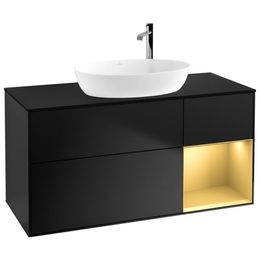 Villeroy & Boch Villeroy und Boch Finion Waschtischunterschrank G952HFPD 120cm, Abdeckplatte black matt, Emotion, Regale Gold matt lacquer, Black matt lacquer