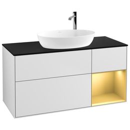 Villeroy & Boch Villeroy und Boch Finion Waschtischunterschrank G952HFMT 120cm, Abdeckplatte black matt, Emotion, Regale Gold matt lacquer, White matt lacquer