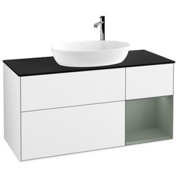 Villeroy & Boch Villeroy und Boch Finion Waschtischunterschrank F952GMGF 120cm, Abdeckplatte black matt, Regale Olive matt lacquer, Glossy white lacquer