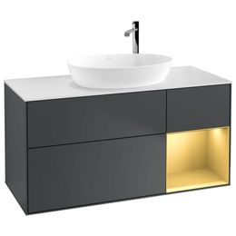 Villeroy & Boch Villeroy und Boch Finion Waschtischunterschrank G951HFHG 120cm, Abdeckplatte white matt, Emotion, Regale Gold matt lacquer, Midnight Blue Matt Lacquer