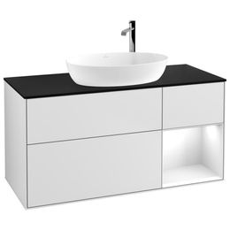 Villeroy & Boch Villeroy und Boch Finion Waschtischunterschrank F952GFMT 120cm, Abdeckplatte black matt, Regale Glossy white lacquer, White matt lacquer