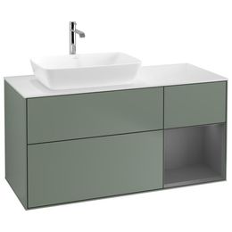 Villeroy & Boch Villeroy und Boch Finion Waschtischunterschrank G811GKGM 120cm, Abdeckplatte white matt, Emotion, Regale Anthracite matt lacquer, Olive Matt Lacquer