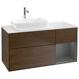 Villeroy & Boch Villeroy und Boch Finion Waschtischunterschrank G811GKGN 120cm, Abdeckplatte white matt, Emotion, Regale Anthracite matt lacquer, Walnut veneer