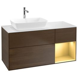 Villeroy & Boch Villeroy und Boch Finion Waschtischunterschrank G811HFGN 120cm, Abdeckplatte white matt, Emotion, Regale Gold matt lacquer, Walnut veneer