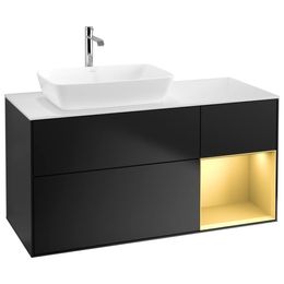 Villeroy & Boch Villeroy und Boch Finion Waschtischunterschrank G811HFPD 120cm, Abdeckplatte white matt, Emotion, Regale Gold matt lacquer, Black matt lacquer