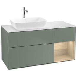 Villeroy & Boch Villeroy und Boch Finion Waschtischunterschrank G811PCGM 120cm, Abdeckplatte white matt, Emotion, Regale Oak Veneer, Olive Matt Lacquer