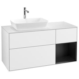 Villeroy & Boch Villeroy und Boch Finion Waschtischunterschrank G811PDGF 120cm, Abdeckplatte white matt, Emotion, Regale Black matt lacquer, Glossy white lacquer