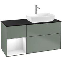 Villeroy & Boch Villeroy und Boch Finion Waschtischunterschrank F802GFGM 120cm, Abdeckplatte black matt, Regale Glossy white lacquer, Olive Matt Lacquer