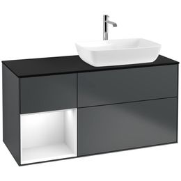Villeroy & Boch Villeroy und Boch Finion Waschtischunterschrank F802GFHG 120cm, Abdeckplatte black matt, Regale Glossy white lacquer, Midnight Blue Matt Lacquer