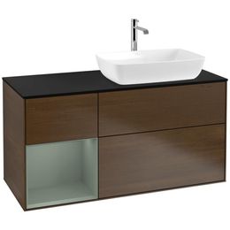 Villeroy & Boch Villeroy und Boch Finion Waschtischunterschrank F802GMGN 120cm, Abdeckplatte black matt, Regale Olive matt lacquer, Walnut veneer