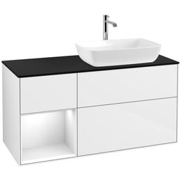 Villeroy & Boch Villeroy und Boch Finion Waschtischunterschrank F802GFGF 120cm, Abdeckplatte black matt, Regale Glossy white lacquer, Glossy white lacquer