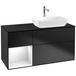 Villeroy & Boch Villeroy und Boch Finion Waschtischunterschrank F802GFPD 120cm, Abdeckplatte black matt, Regale Glossy white lacquer, Black matt lacquer