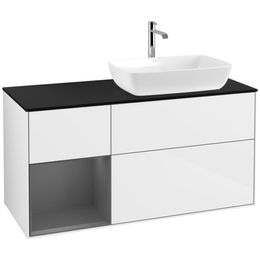 Villeroy & Boch Villeroy und Boch Finion Waschtischunterschrank F802GKGF 120cm, Abdeckplatte black matt, Regale Anthracite matt lacquer, Glossy white lacquer