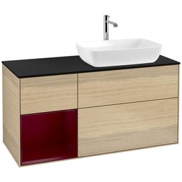 Villeroy & Boch Villeroy und Boch Finion Waschtischunterschrank F802HBPC 120cm, Abdeckplatte black matt, Regale Peony matt lacquer, Oak Veneer