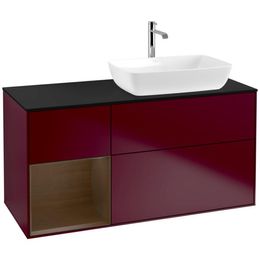 Villeroy & Boch Villeroy und Boch Finion Waschtischunterschrank F802GNHB 120cm, Abdeckplatte black matt, Regale Walnut Veneer, Peony Matt