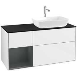 Villeroy & Boch Villeroy und Boch Finion Waschtischunterschrank F802HGGF 120cm, Abdeckplatte black matt, Regale Midnight matt lacquer, Glossy white lacquer