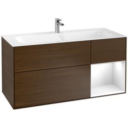 Villeroy & Boch Villeroy und Boch Finion Waschtischunterschrank F070GFGN 119,6x59,1cm, Regal rechts Glossy white lacquer, Walnut veneer