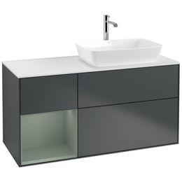 Villeroy & Boch Villeroy und Boch Finion Waschtischunterschrank F801GMHG 120cm, Abdeckplatte white matt, Regale Olive matt lacquer, Midnight Blue Matt Lacquer