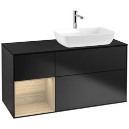 Villeroy & Boch Villeroy und Boch Finion Waschtischunterschrank F802PCPD 120cm, Abdeckplatte black matt, Regale Oak Veneer, Black matt lacquer