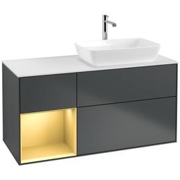 Villeroy & Boch Villeroy und Boch Finion Waschtischunterschrank F801HFHG 120cm, Abdeckplatte white matt, Regale Gold matt lacquer, Midnight Blue Matt Lacquer