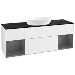 Villeroy & Boch Villeroy und Boch Finion Waschtischunterschrank FD02GKGF 120cm, Abdeckplatte black matt, Regale Anthracite matt lacquer, Glossy white lacquer