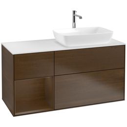 Villeroy & Boch Villeroy und Boch Finion Waschtischunterschrank F801GNGN 120cm, Abdeckplatte white matt, Regale Walnut Veneer, Walnut veneer