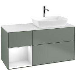 Villeroy & Boch Villeroy und Boch Finion Waschtischunterschrank F801GFGM 120cm, Abdeckplatte white matt, Regale Glossy white lacquer, Olive Matt Lacquer
