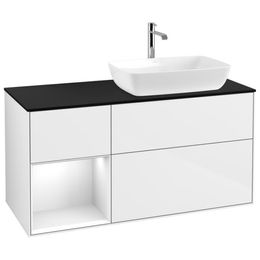 Villeroy & Boch Villeroy und Boch Finion Waschtischunterschrank G802GFGF 120cm, Abdeckplatte black matt, Emotion, Regale Glossy white lacquer, Glossy white lacquer