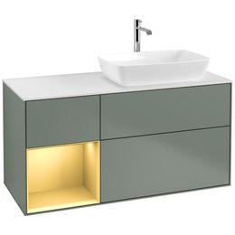 Villeroy & Boch Villeroy und Boch Finion Waschtischunterschrank F801HFGM 120cm, Abdeckplatte white matt, Regale Gold matt lacquer, Olive Matt Lacquer