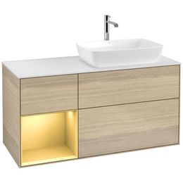 Villeroy & Boch Villeroy und Boch Finion Waschtischunterschrank F801HFPC 120cm, Abdeckplatte white matt, Regale Gold matt lacquer, Oak Veneer