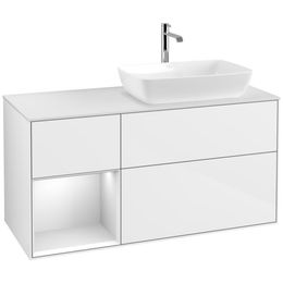 Villeroy & Boch Villeroy und Boch Finion Waschtischunterschrank F801MTGF 120cm, Abdeckplatte white matt, Regale White matt lacquer, Glossy white lacquer