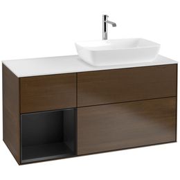 Villeroy & Boch Villeroy und Boch Finion Waschtischunterschrank F801PDGN 120cm, Abdeckplatte white matt, Regale Black matt lacquer, Walnut veneer