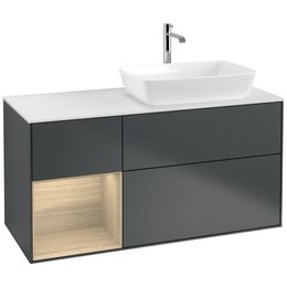 Villeroy & Boch Villeroy und Boch Finion Waschtischunterschrank F801PCHG 120cm, Abdeckplatte white matt, Regale Oak Veneer, Midnight Blue Matt Lacquer