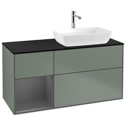 Villeroy & Boch Villeroy und Boch Finion Waschtischunterschrank G802GKGM 120cm, Abdeckplatte black matt, Emotion, Regale Anthracite matt lacquer, Olive Matt Lacquer
