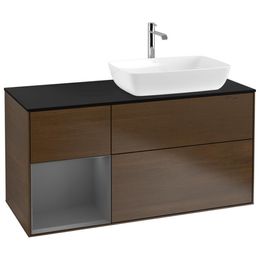 Villeroy & Boch Villeroy und Boch Finion Waschtischunterschrank G802GKGN 120cm, Abdeckplatte black matt, Emotion, Regale Anthracite matt lacquer, Walnut veneer
