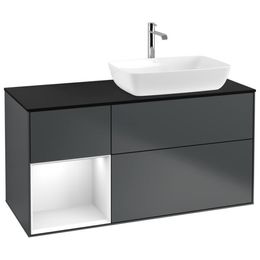 Villeroy & Boch Villeroy und Boch Finion Waschtischunterschrank G802GFHG 120cm, Abdeckplatte black matt, Emotion, Regale Glossy white lacquer, Midnight Blue Matt Lacquer