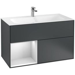 Villeroy & Boch Villeroy und Boch Finion Waschtischunterschrank G030MTHG 99,6x59,1cm, Wandbeleuchtung, Regal links White matt lacquer, Midnight Blue Matt Lacquer