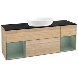 Villeroy & Boch Villeroy und Boch Finion Waschtischunterschrank GD02GMPC 120cm, Abdeckplatte black matt, Emotion, Regale Olive matt lacquer, Oak Veneer