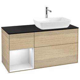 Villeroy & Boch Villeroy und Boch Finion Waschtischunterschrank G802MTPC 120cm, Abdeckplatte black matt, Emotion, Regale White matt lacquer, Oak Veneer