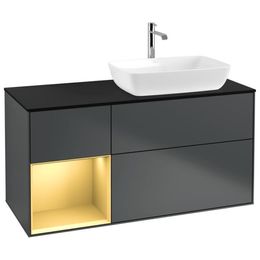 Villeroy & Boch Villeroy und Boch Finion Waschtischunterschrank G802HFHG 120cm, Abdeckplatte black matt, Emotion, Regale Gold matt lacquer, Midnight Blue Matt Lacquer