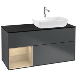 Villeroy & Boch Villeroy und Boch Finion Waschtischunterschrank G802PCHG 120cm, Abdeckplatte black matt, Emotion, Regale Oak Veneer, Midnight Blue Matt Lacquer