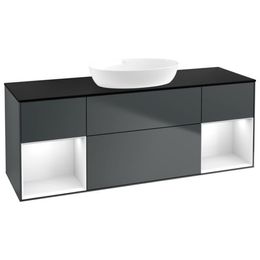 Villeroy & Boch Villeroy und Boch Finion Waschtischunterschrank GD02GFHG 120cm, Abdeckplatte black matt, Emotion, Regale Glossy white lacquer, Midnight Blue Matt Lacquer